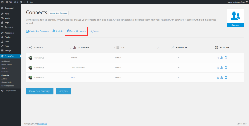 How to Export the Connects data from ConvertPlus? - ConvertPlus